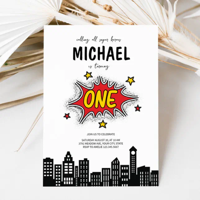 Dynamic Superhero 1st Birthday Invitation | Zazzle