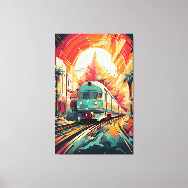 Dynamic Tracks: Vibrant Train Art on Abstract Rail Canvas Print | Zazzle