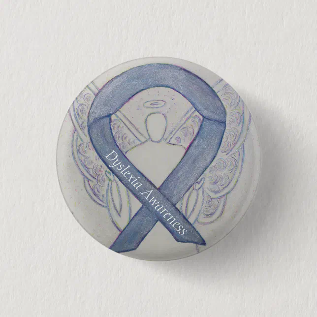 Dyslexia Silver Awareness Ribbon Angel Custom Pins | Zazzle