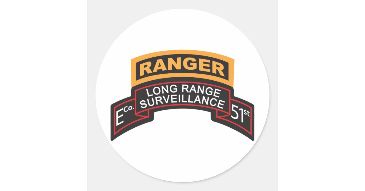 E Co 51st Infantry LRS Scroll, Ranger Tab Classic Round Sticker | Zazzle