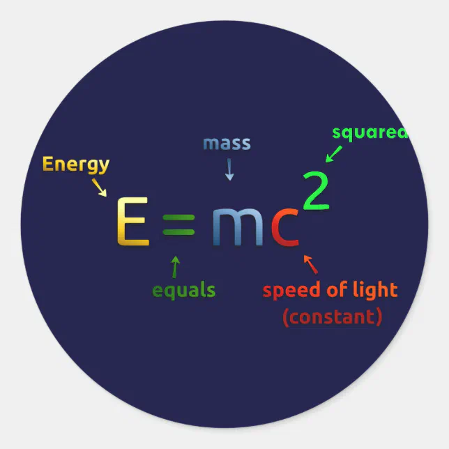 E = MC^2. E equals MC Squared Classic Round Sticker | Zazzle