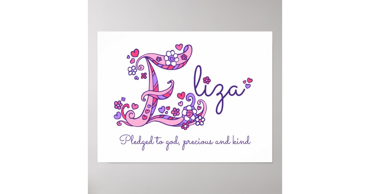 E monogram art Eliza girls name meaning poster | Zazzle