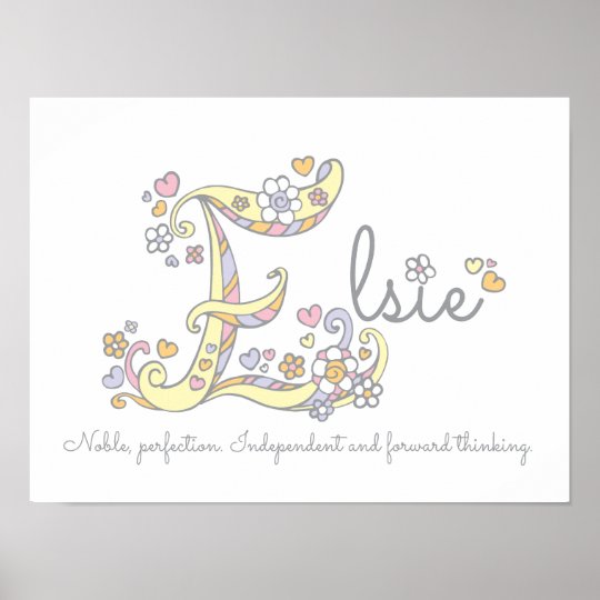 E monogram art Elsie girls name meaning poster | Zazzle.com