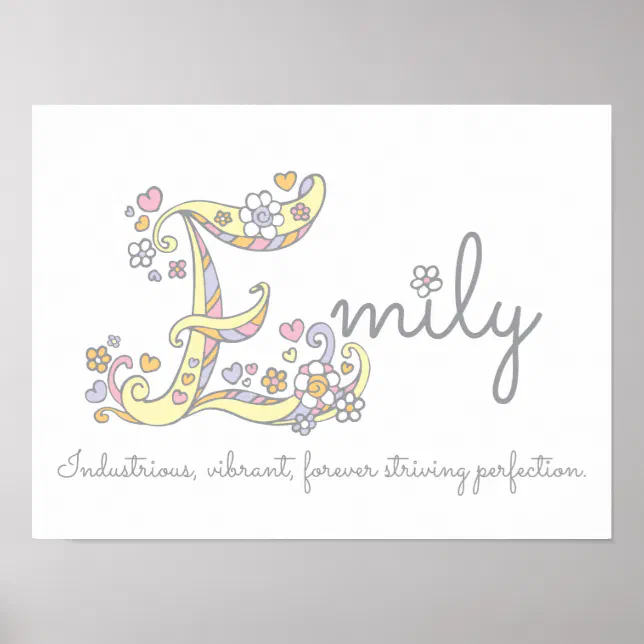 E monogram art Emily girls name meaning poster | Zazzle