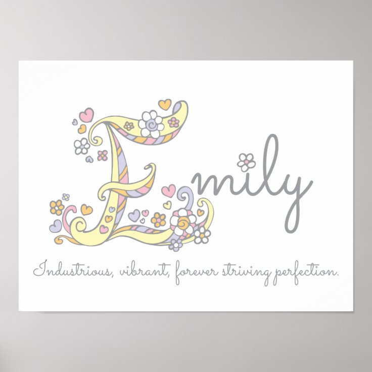 E monogram art Emily girls name meaning poster | Zazzle