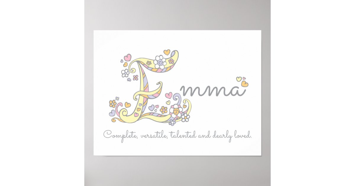 E monogram art Emma girls name meaning poster | Zazzle