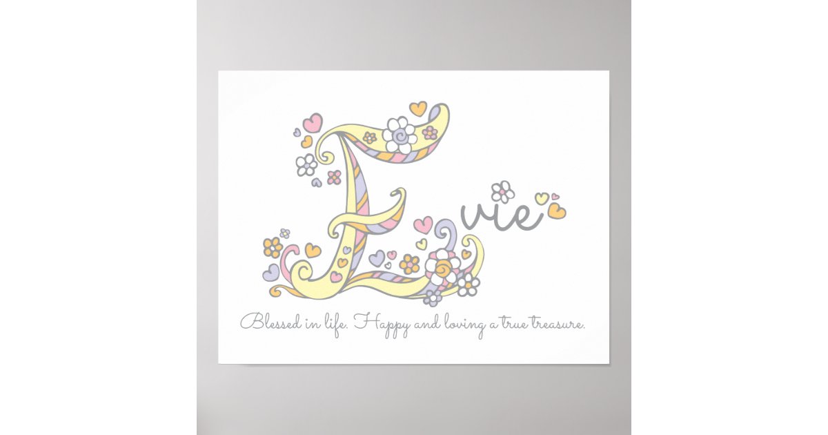E monogram art Evie girls name meaning poster | Zazzle