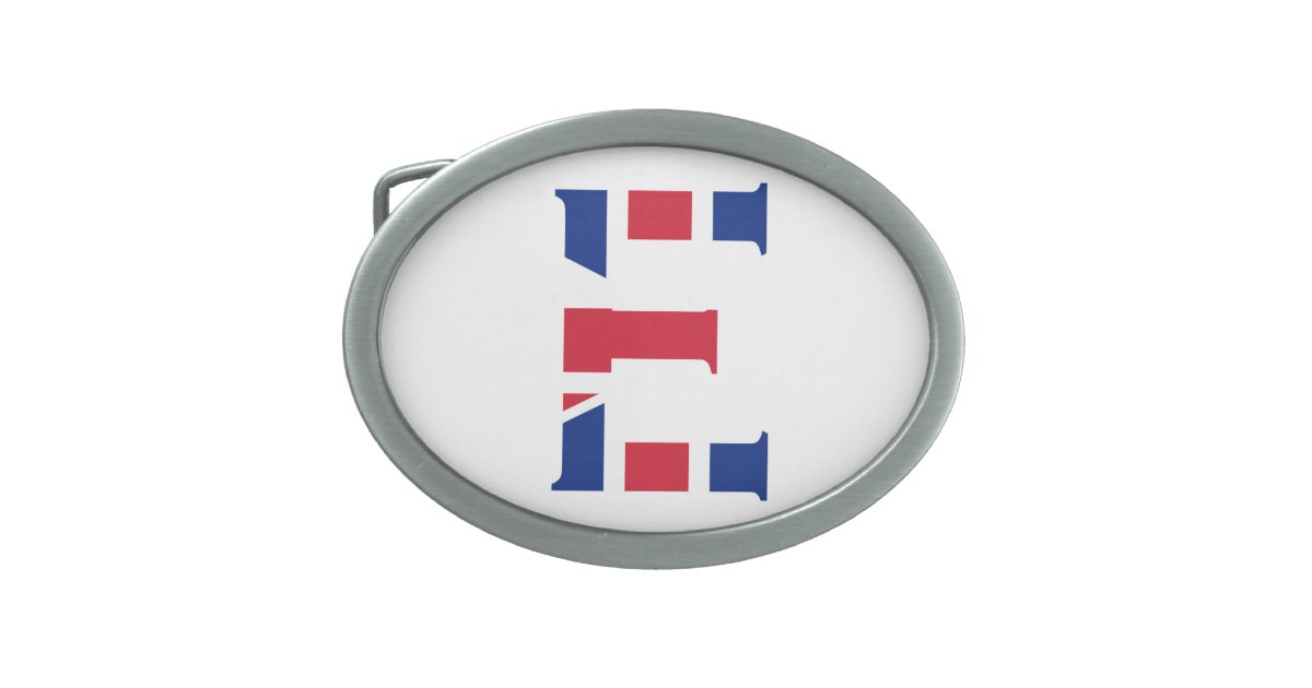 E Monogram overlaid on Union Jack Flag bbcnt Belt Buckle | Zazzle