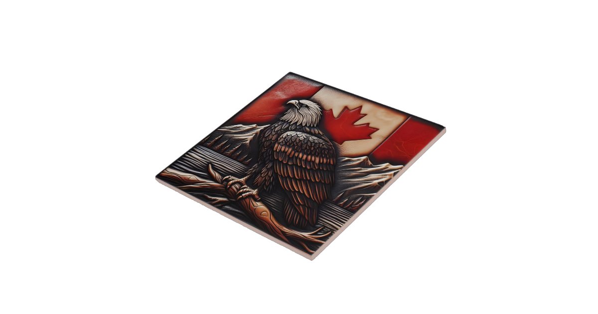 Eagle Emblem on Canadian Flag With Mountains Ceramic Tile | Zazzle