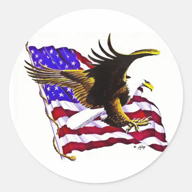 Eagle & Flag Classic Round Sticker | Zazzle