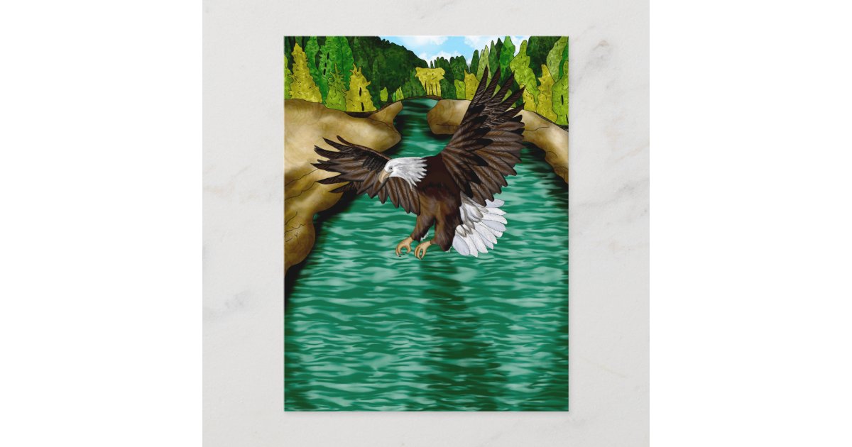 Eagle Flying over River in the Mountains Postcard | Zazzle
