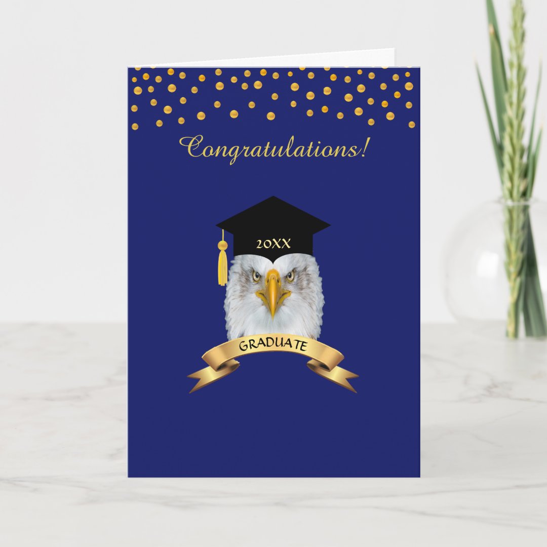 Eagle graduation congratulations on golden & blue card | Zazzle