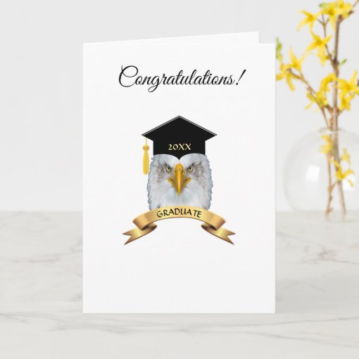 Eagle graduation congratulations on white card | Zazzle