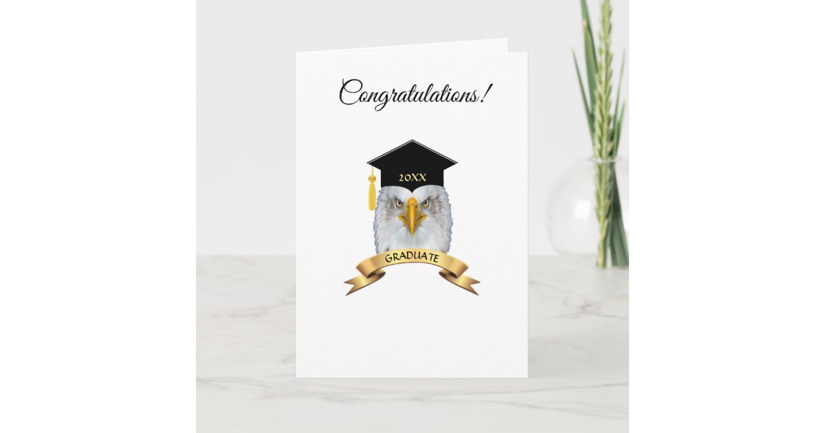 Eagle graduation congratulations on white card | Zazzle