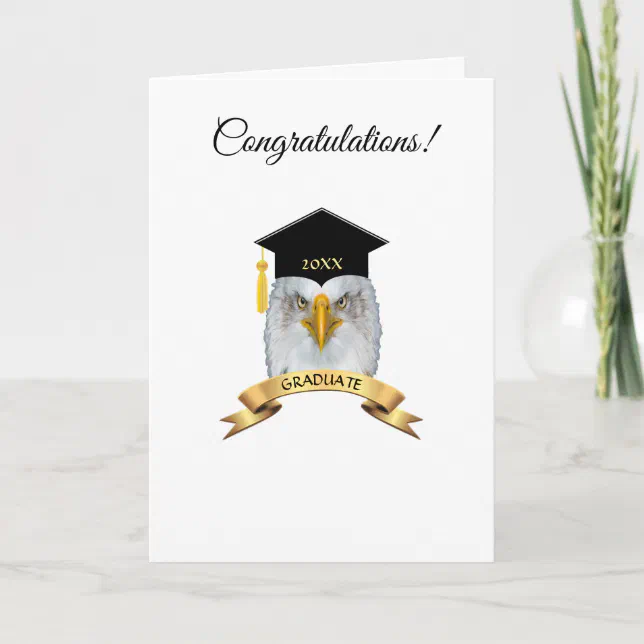 Eagle graduation congratulations on white card | Zazzle