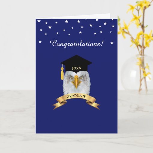 Eagle Graduation Congratulations & stars on blue Card | Zazzle