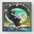 Eagle Perched on Rock With Moonlit Background Square Wall Clock | Zazzle