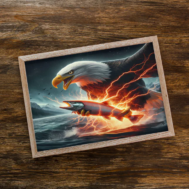 Eagle Soars Over Fish on Water Poster | Zazzle