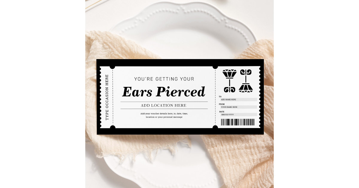 Ear Piercing Gift Certificate Voucher Invitation | Zazzle