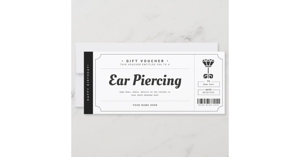 Ear Piercing Gift Voucher Certificate | Zazzle