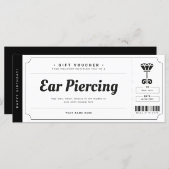 Ear Piercing Gift Voucher Certificate | Zazzle