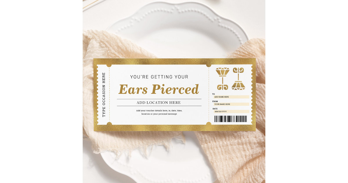 Ear Piercing Gold Gift Certificate Voucher Invitation | Zazzle