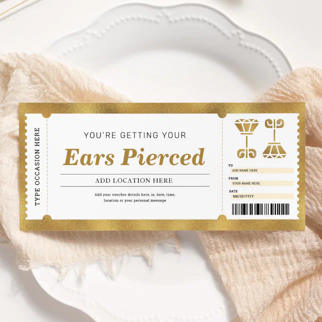 Ear Piercing Gold Gift Certificate Voucher Invitation | Zazzle