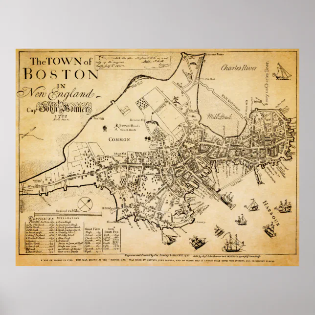 Earliest Known Map of Boston 1722 Poster | Zazzle