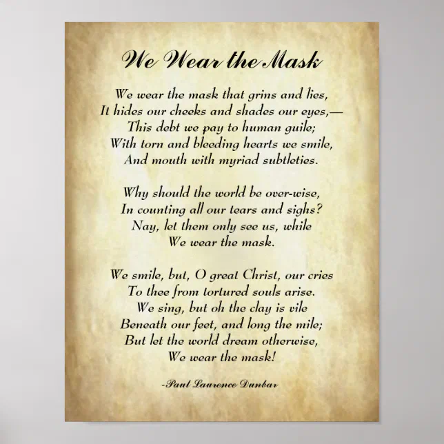 Early African American Poetry We Wear the Mask Poster | Zazzle