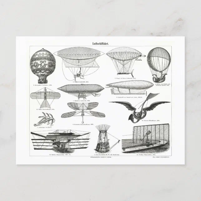 Early Flying Machines Illustration Vintage Postcard | Zazzle