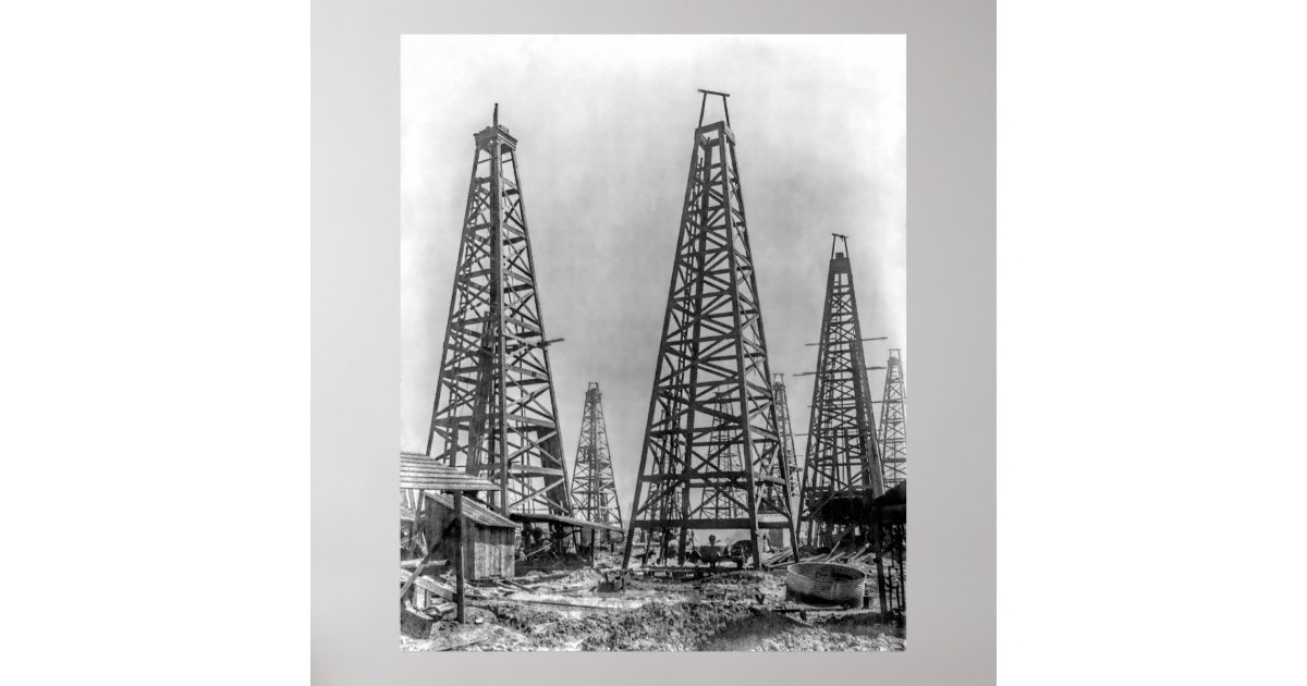 Early Wooden Oil Drilling Derricks of Texas 1901 Poster | Zazzle