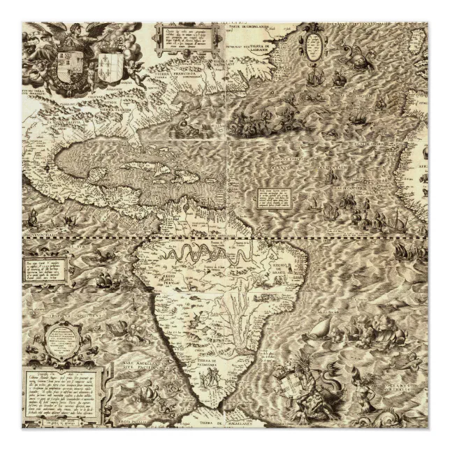 Early World Map of the Americas and Atlantic Ocean Poster | Zazzle