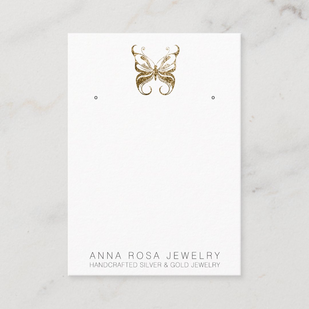 EARRING DISPLAY QR Gold Glitter Butterfly Busi Business Card | Zazzle