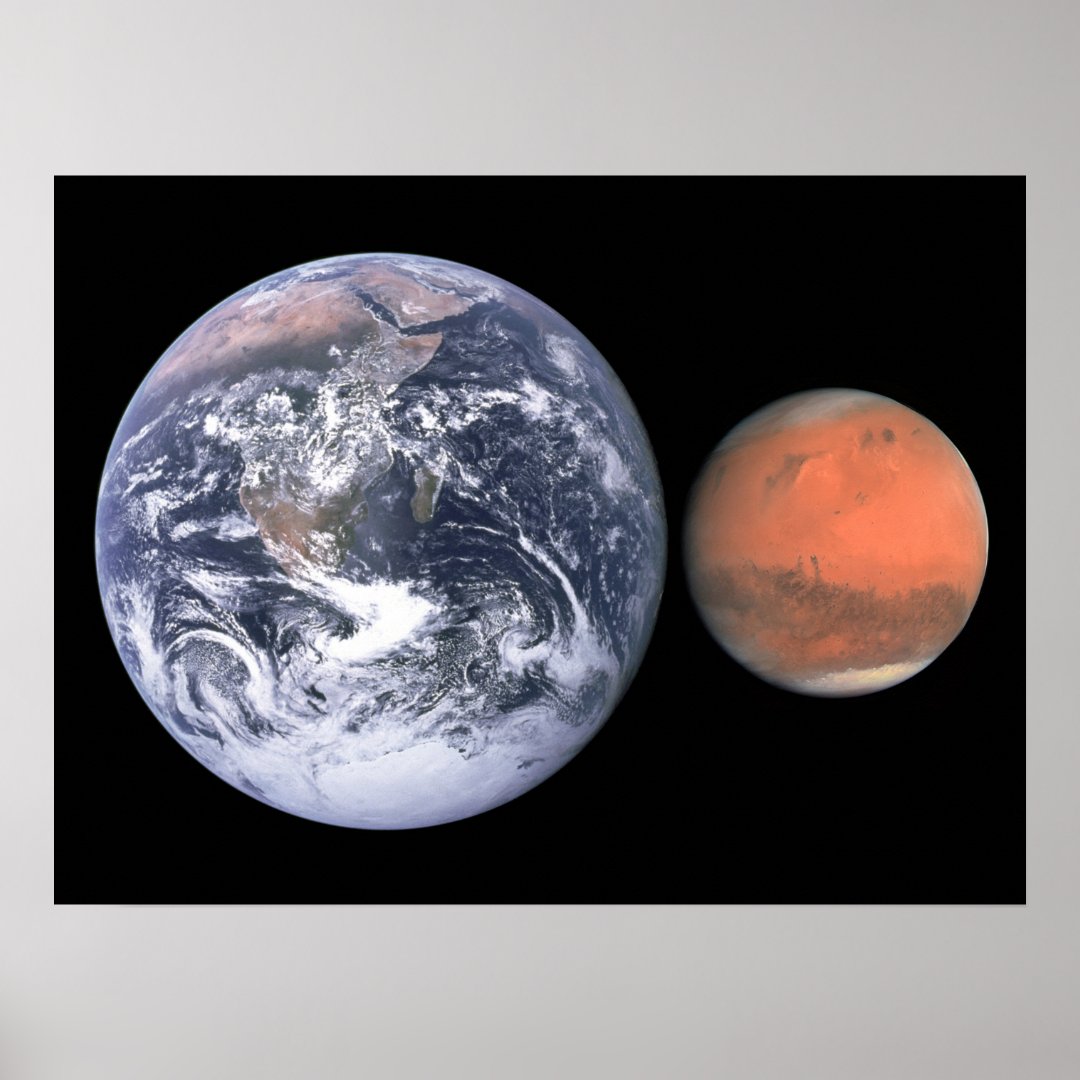 Earth and Mars Size Comparison Space Poster | Zazzle