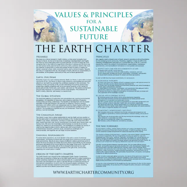 Earth Charter Poster - 22x31 Semi-Gloss | Zazzle