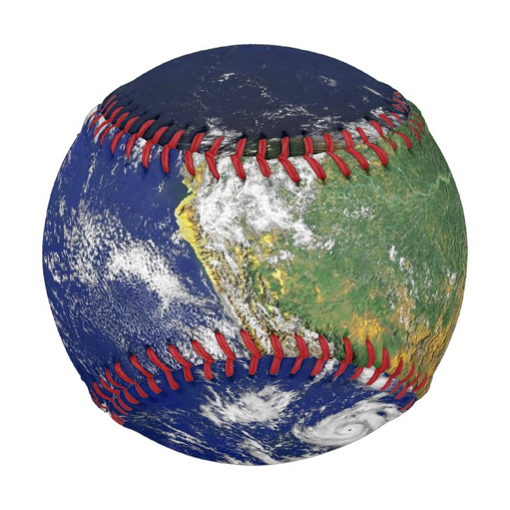 Earth continents and oceans blue green globe baseball | Zazzle