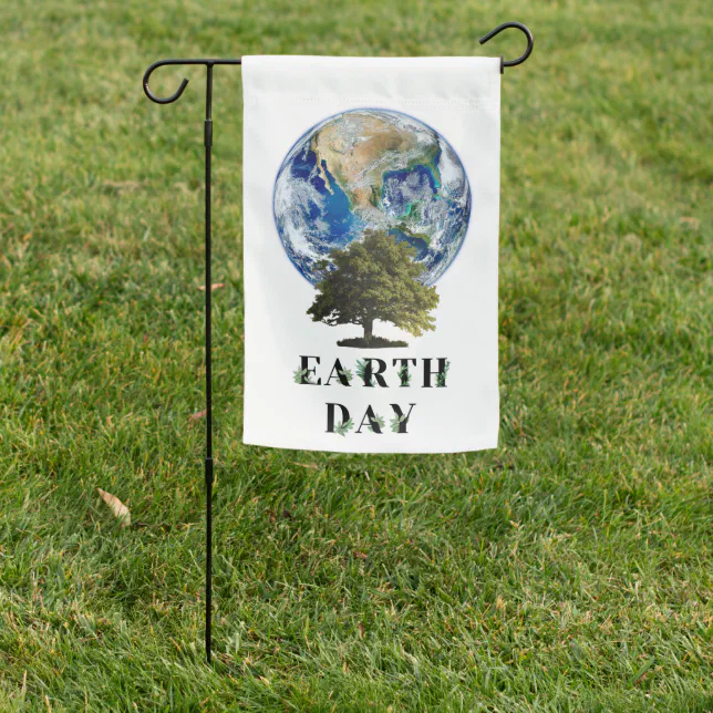 Earth Day Botonical Typography And Planet Earth Garden Flag | Zazzle