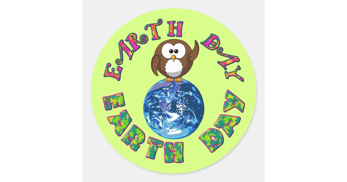 Earth Day owl - classic round sticker | Zazzle