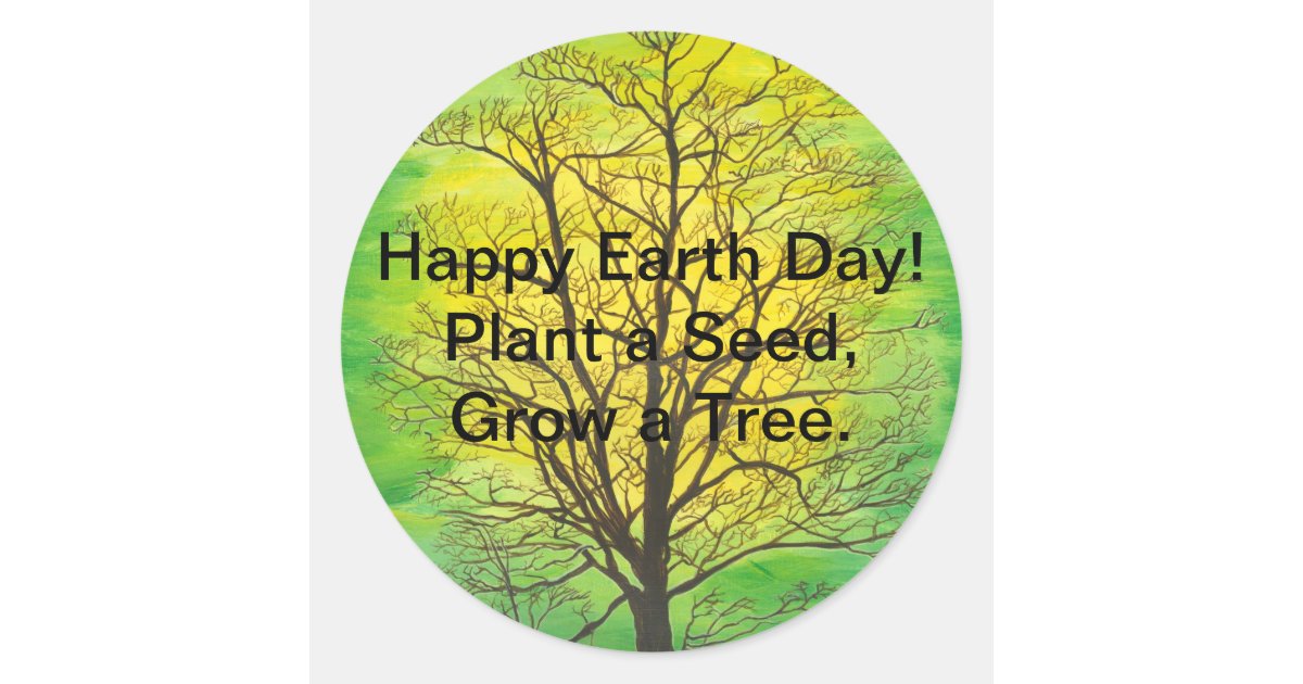 Earth Day Round Stickers - Green Tree | Zazzle