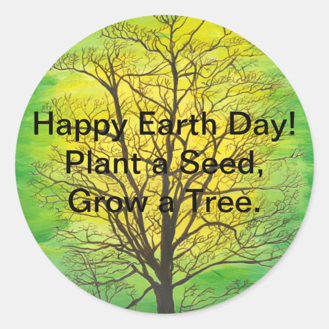 Earth Day Round Stickers - Green Tree | Zazzle