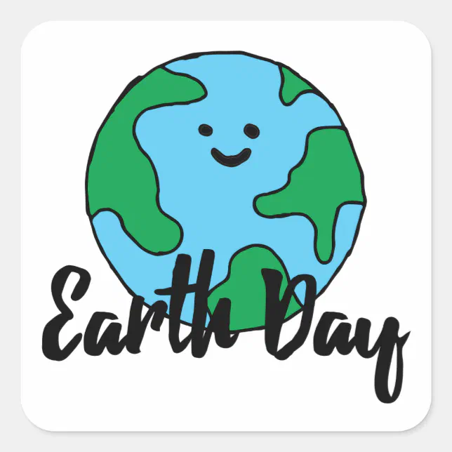 Earth Day World Ecofriendly Icon Happy Earth Clipa Square Sticker | Zazzle