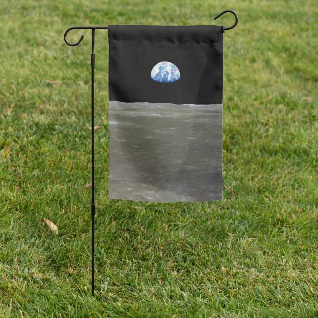 Earth from Moon in Black Space: Earthrise Garden Flag | Zazzle