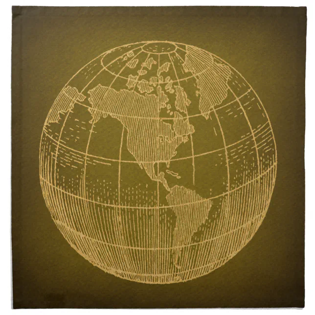 Earth Globe World Map Antique Art Rustic Green Cloth Napkin | Zazzle