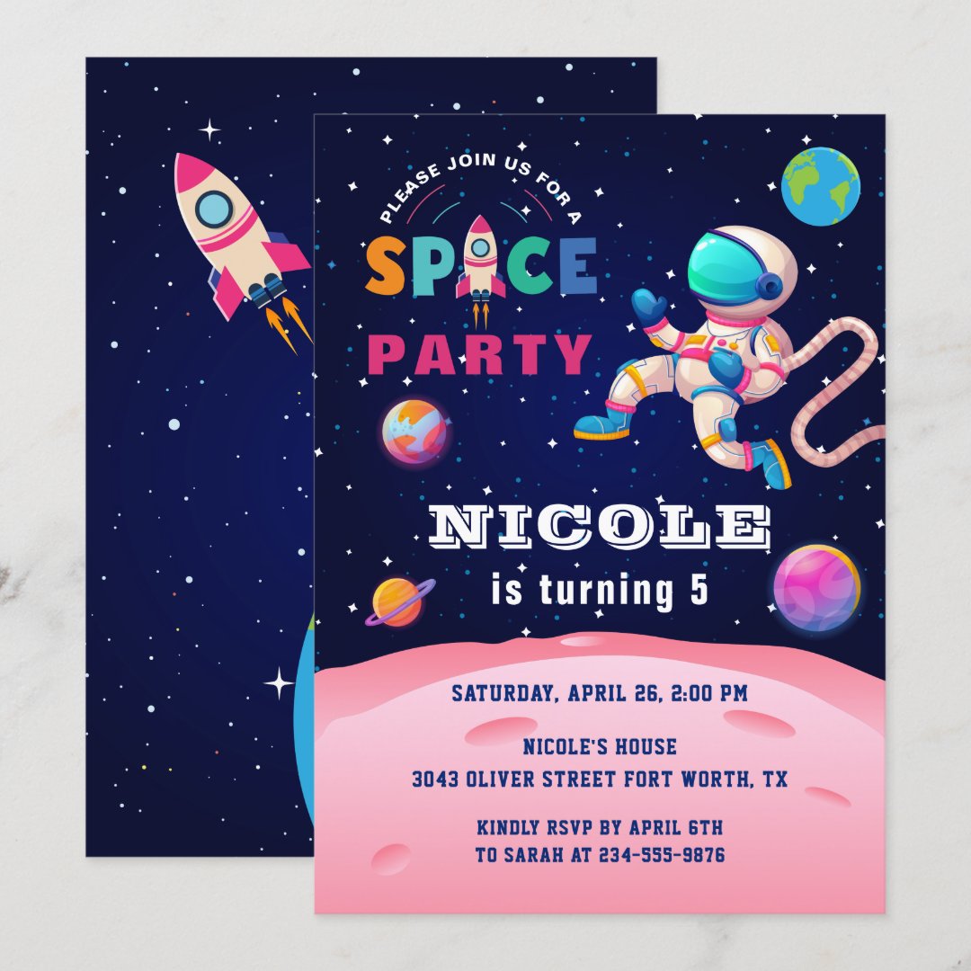 Earth Outer Space Party Astronaut Galaxy Birthday Invitation | Zazzle