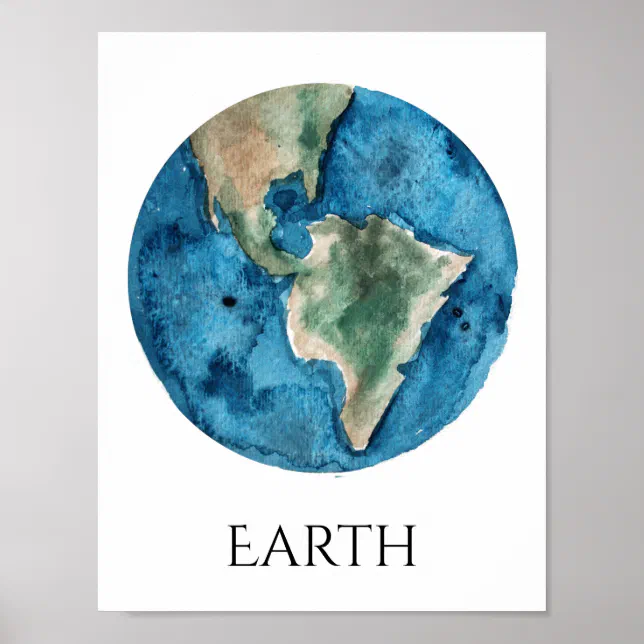 Earth Planet Watercolor Poster | Zazzle