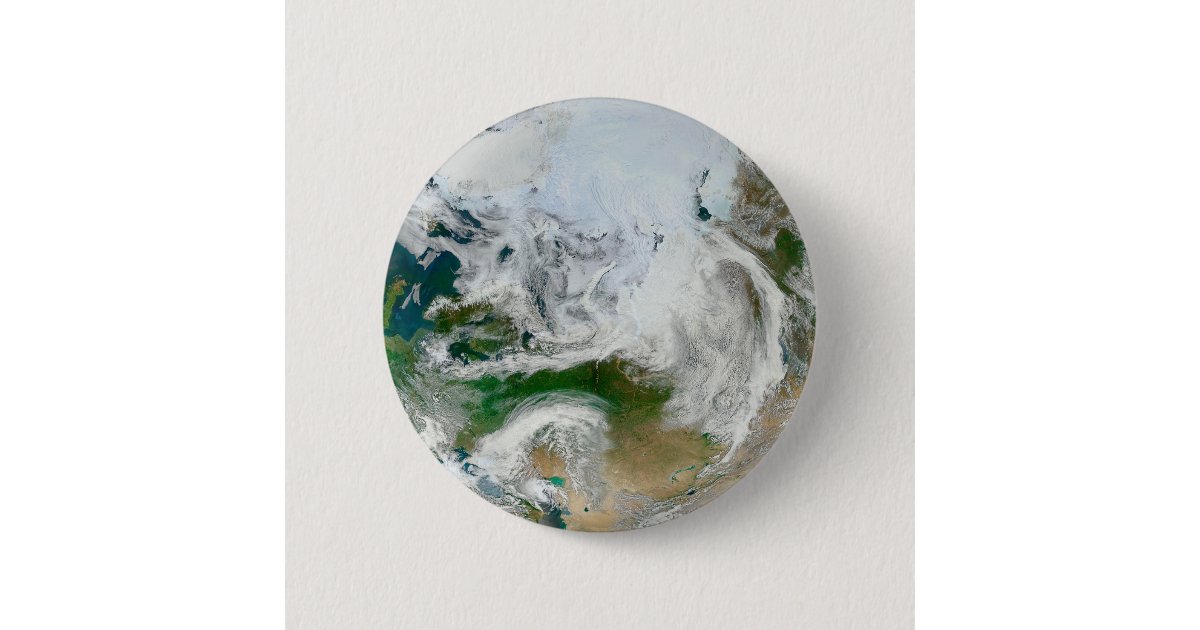 Earth Showing The Arctic, Europe And Asia. Button | Zazzle