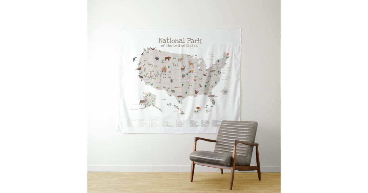 Earth Tone National Park Map Woodland Nursery Tapestry | Zazzle