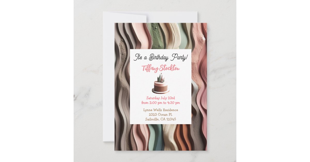 Earth-Tone Rippled Waves Birthday Invitation | Zazzle