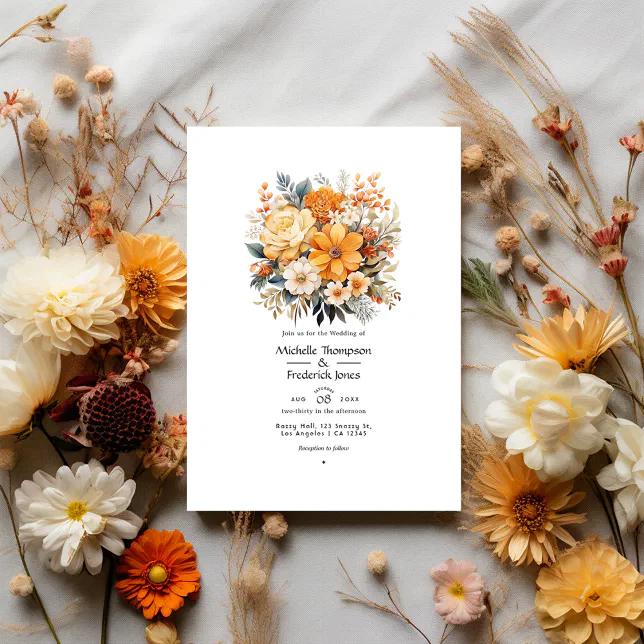 Earth Tones Floral Wedding Invitation | Zazzle