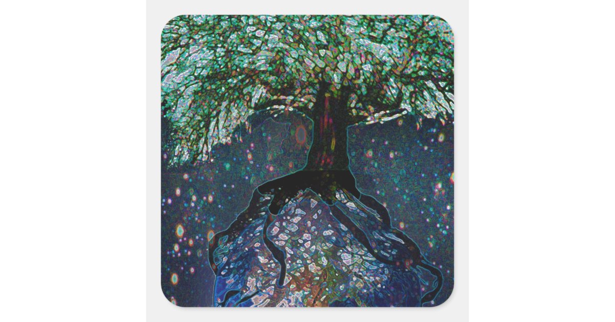 Earth Tree of Life Square Sticker | Zazzle